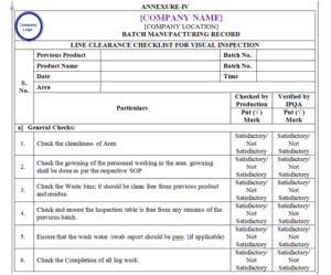 Standard Procedure For Line Clearance In Pharmaceutical Industry ...