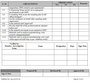 STANDARD OPERATING PROCEDURE FOR INVESTIGATION IN PHARMACEUTICAL ...