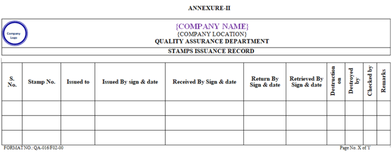 PROCUREMENT, USE AND DESTRUCTION OF STAMPS IN PHARMACEUTICAL INDUSTRY ...