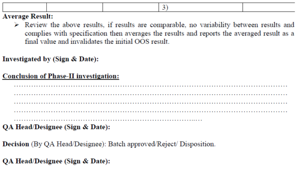 Standard Operating Procedure for Out of Specification (OOS) Results ...