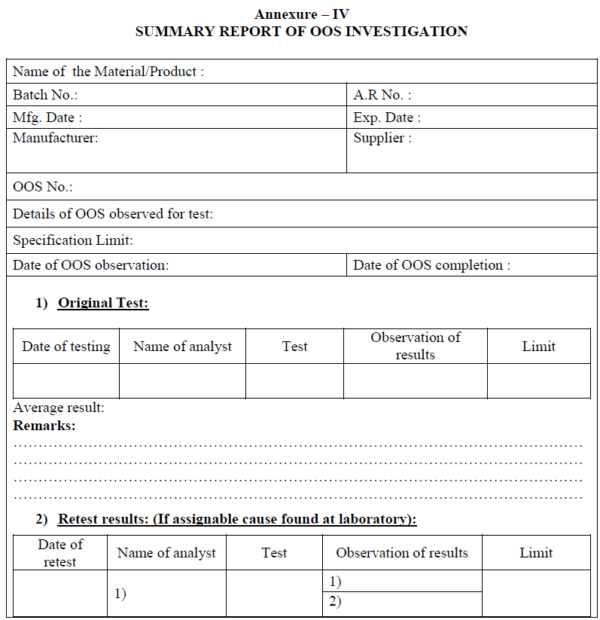 Standard Operating Procedure for Out of Specification (OOS) Results ...