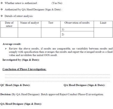 Standard Operating Procedure for Out of Specification (OOS) Results ...