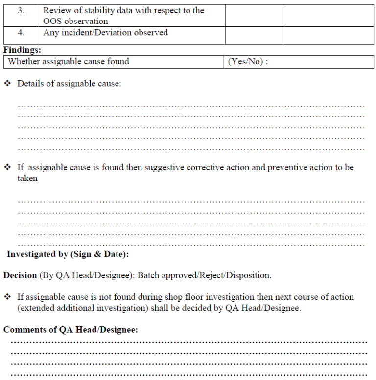 Standard Operating Procedure for Out of Specification (OOS) Results ...