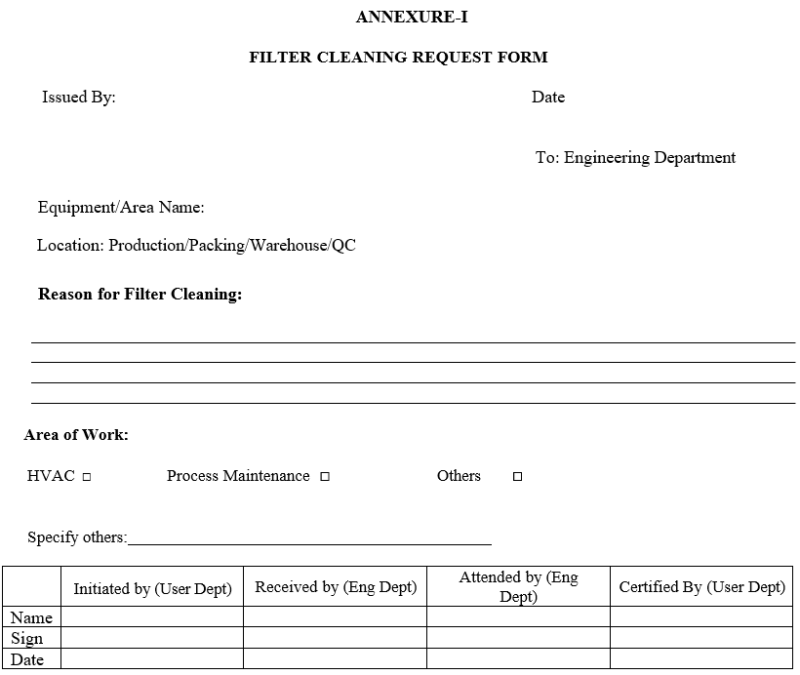 PROCEDURE FOR FILTER CLEANING REQUEST FORM – PharmaGuideHub