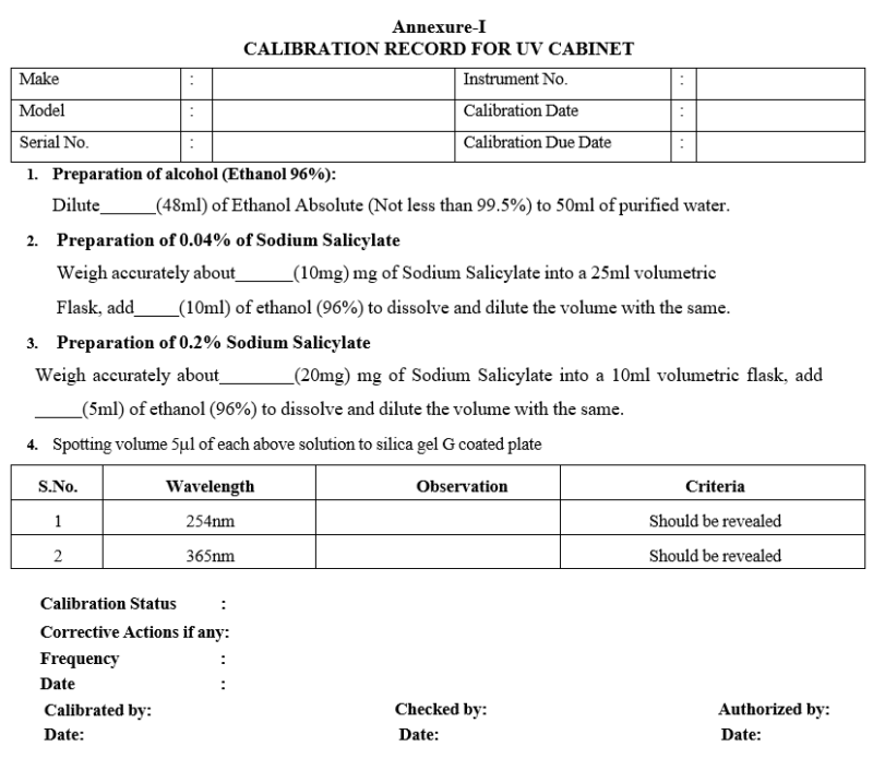 CALIBRATION OF UV CABINET – PharmaGuideHub