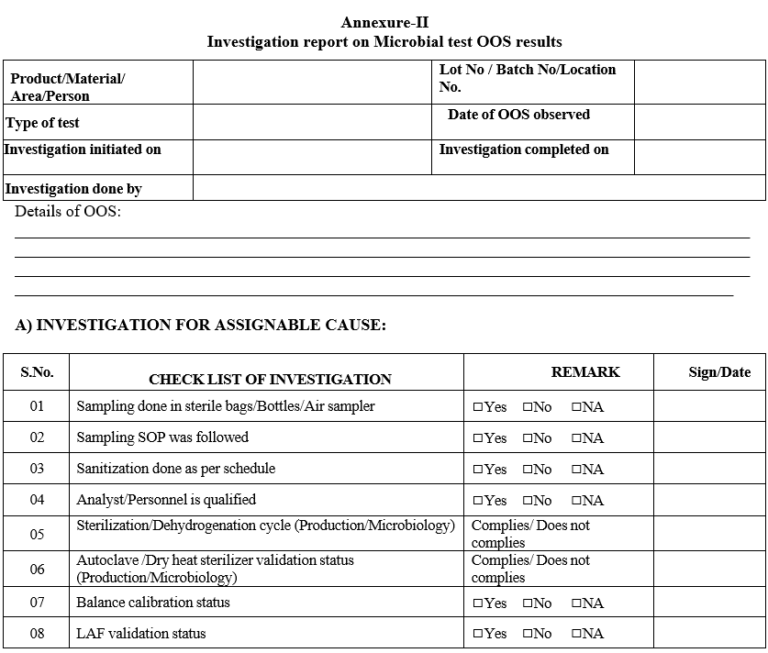 INVESTIGATION OF OUT OF SPECIFICATION TEST RESULTS (OOS) IN ...