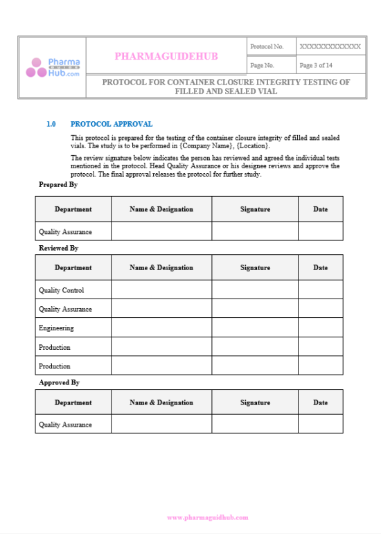 PROTOCOL FOR CONTAINER CLOSURE INTEGRITY TESTING OF FILLED AND SEALED ...
