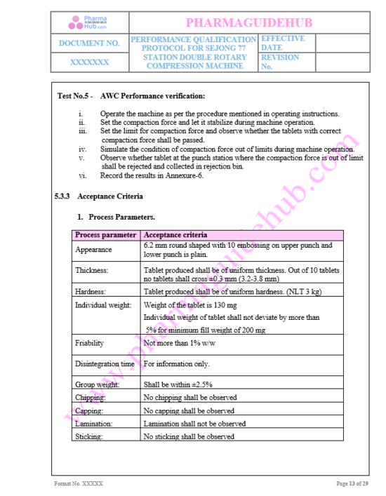 PERFORMANCE QUALIFICATION PROTOCOL FOR SEJONG 77 STATION DOUBLE ROTARY ...