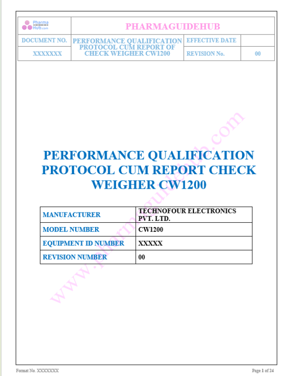 PERFORMANCE QUALIFICATION PROTOCOL CUM REPORT OF CHECK WEIGHER CW1200 ...